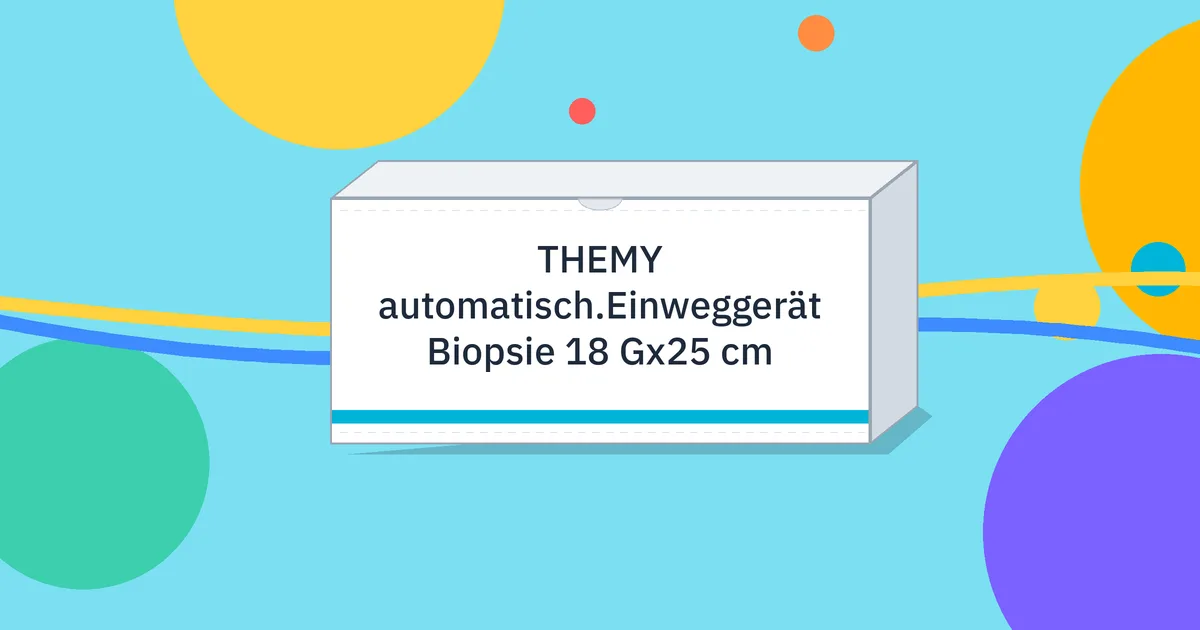 Symbolbild: Packung mit der Aufschrift THEMY automatisch.Einweggerät Biopsie 18 Gx25 cm (PZN 16920168) – Verfügbarkeit und Bezug in Apotheken in Frankfurt am Main