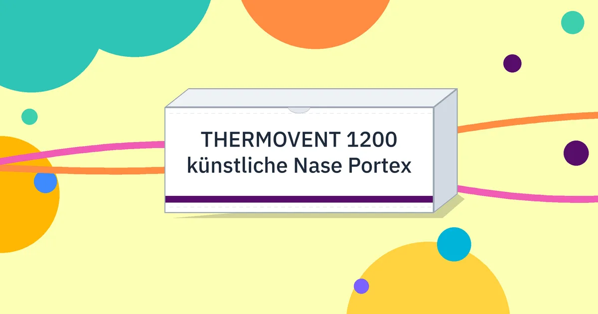Symbolbild: Packung mit der Aufschrift THERMOVENT 1200 künstliche Nase Portex (PZN 09105692) – Verfügbarkeit und Bezug in Apotheken in Frankfurt am Main