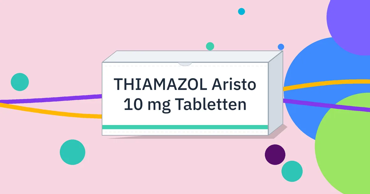 Symbolbild: Packung mit der Aufschrift THIAMAZOL Aristo 10 mg Tabletten (PZN 07100650) – Verfügbarkeit und Bezug in Apotheken in Frankfurt am Main
