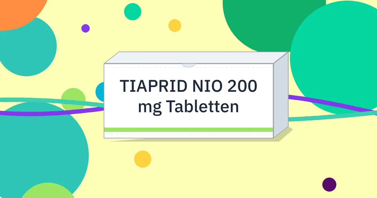 Symbolbild: Packung mit der Aufschrift TIAPRID NIO 200 mg Tabletten (PZN 19729643) – Verfügbarkeit und Bezug in Apotheken in Frankfurt am Main