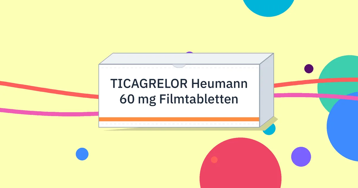 Symbolbild: Packung mit der Aufschrift TICAGRELOR Heumann 60 mg Filmtabletten (PZN 16357997) – Verfügbarkeit und Bezug in Apotheken in Frankfurt am Main