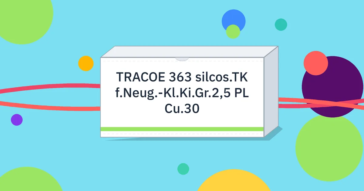 Symbolbild: Packung mit der Aufschrift TRACOE 363 silcos.TK f.Neug.-Kl.Ki.Gr.2,5 PL Cu.30 (PZN 14313895) – Verfügbarkeit und Bezug in Apotheken in Frankfurt am Main