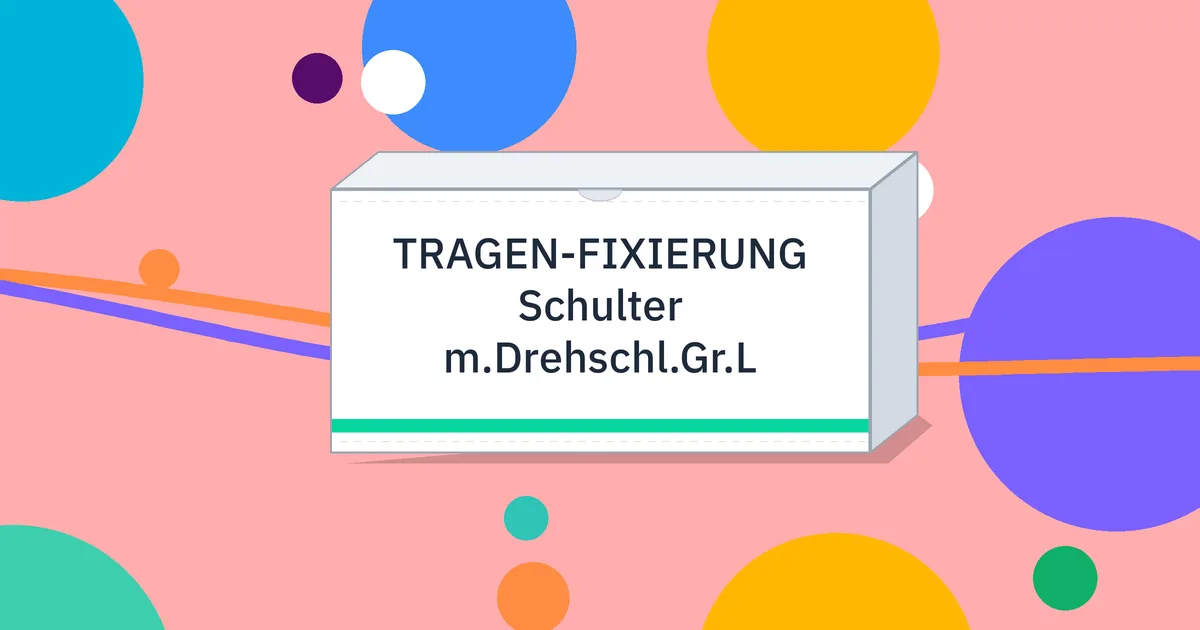 Symbolbild: Packung mit der Aufschrift TRAGEN-FIXIERUNG Schulter m.Drehschl.Gr.L (PZN 14298032) – Verfügbarkeit und Bezug in Apotheken in Frankfurt am Main