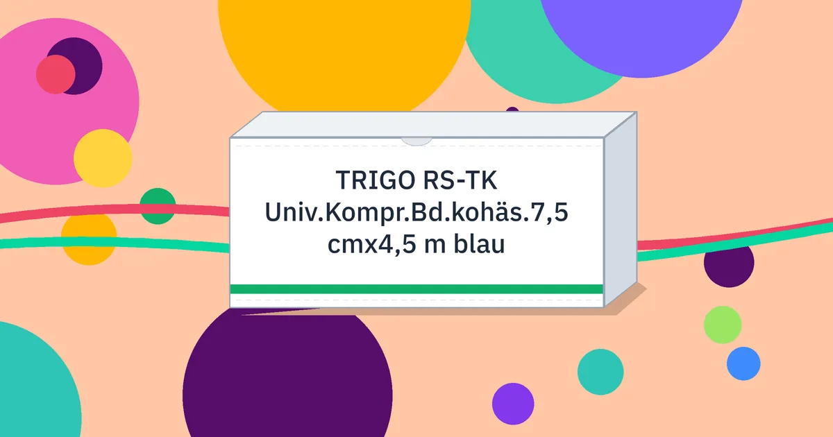 Symbolbild: Packung mit der Aufschrift TRIGO RS-TK Univ.Kompr.Bd.kohäs.7,5 cmx4,5 m blau (PZN 10818339) – Verfügbarkeit und Bezug in Apotheken in Frankfurt am Main
