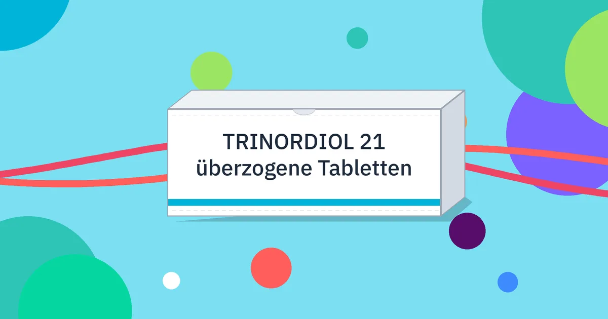 Symbolbild: Packung mit der Aufschrift TRINORDIOL 21 überzogene Tabletten (PZN 01837958) – Verfügbarkeit und Bezug in Apotheken in Frankfurt am Main