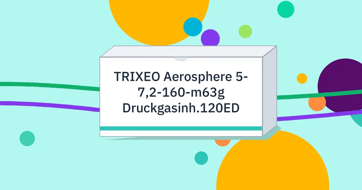 Symbolbild: Packung mit der Aufschrift TRIXEO Aerosphere 5-7,2-160-m63g Druckgasinh.120ED (PZN 19777903) – Verfügbarkeit und Bezug in Apotheken in Frankfurt am Main