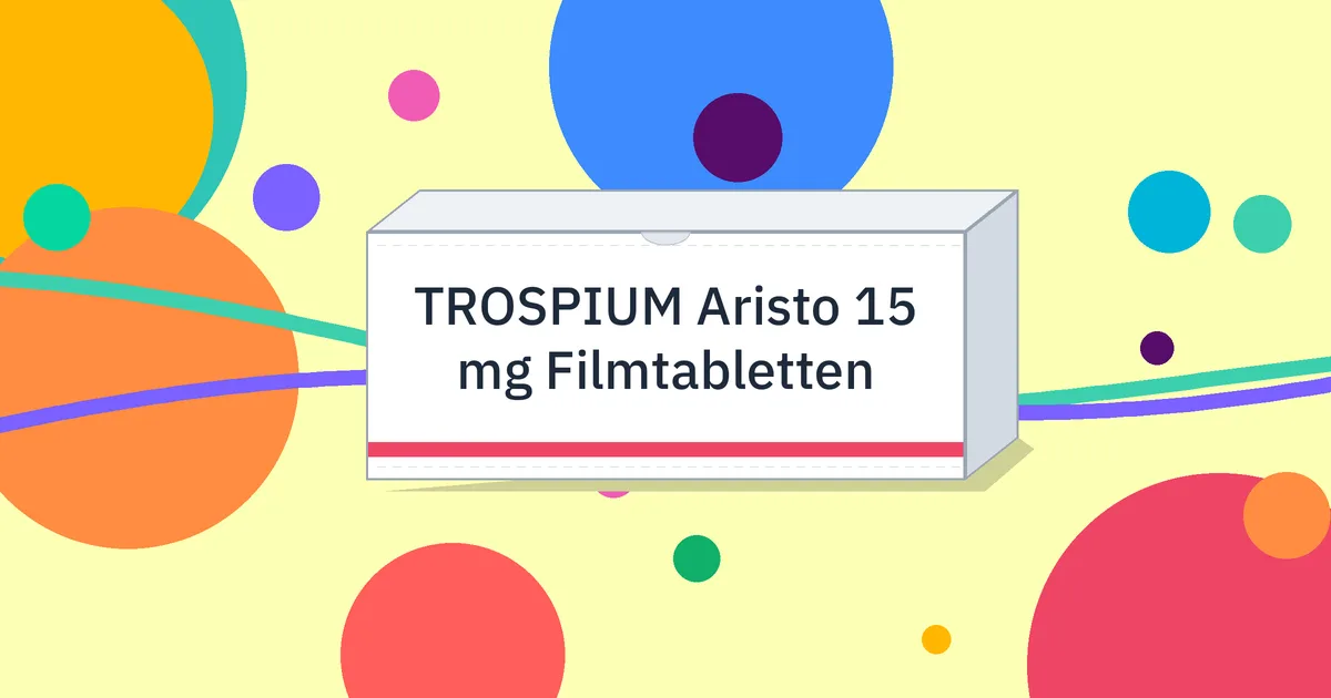 Symbolbild: Packung mit der Aufschrift TROSPIUM Aristo 15 mg Filmtabletten (PZN 10259408) – Verfügbarkeit und Bezug in Apotheken in Frankfurt am Main
