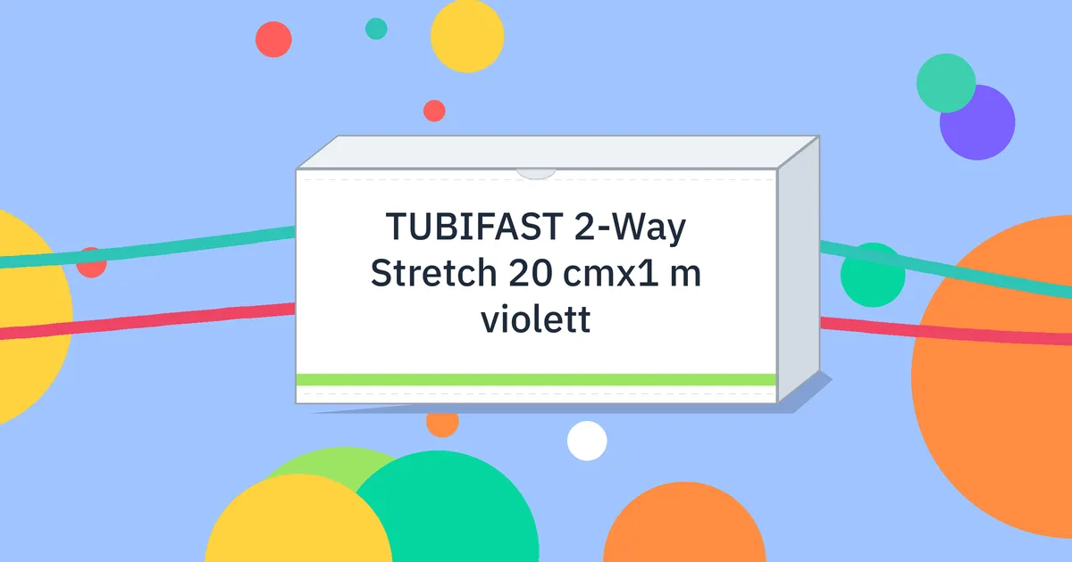 Symbolbild: Packung mit der Aufschrift TUBIFAST 2-Way Stretch 20 cmx1 m violett (PZN 14333900) – Verfügbarkeit und Bezug in Apotheken in Frankfurt am Main