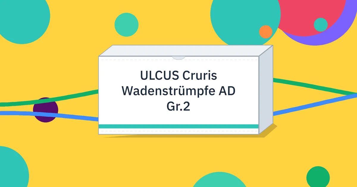 Symbolbild: Packung mit der Aufschrift ULCUS Cruris Wadenstrümpfe AD Gr.2 (PZN 18779797) – Verfügbarkeit und Bezug in Apotheken in Frankfurt am Main