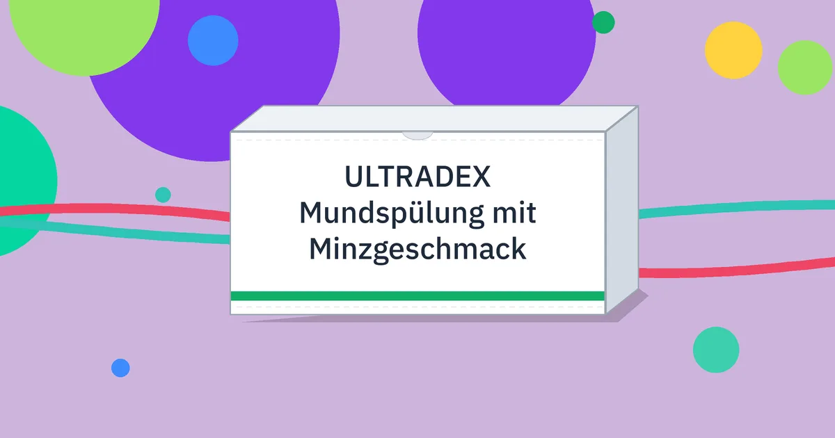 Symbolbild: Packung mit der Aufschrift ULTRADEX Mundspülung mit Minzgeschmack (PZN 16931574) – Verfügbarkeit und Bezug in Apotheken in Frankfurt am Main