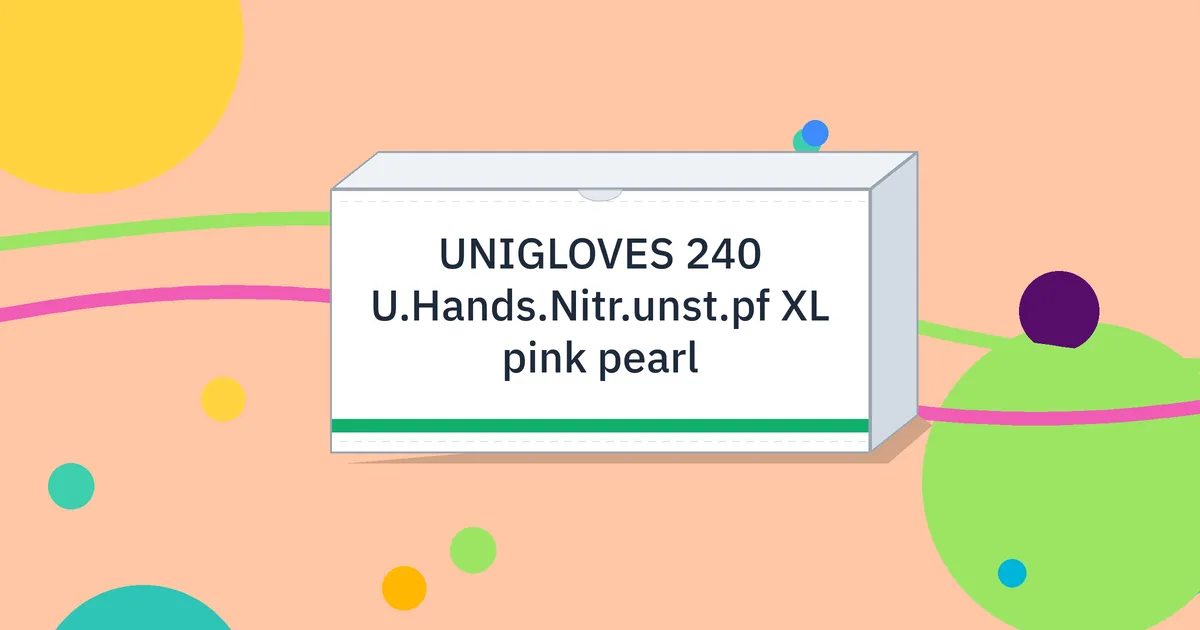 Symbolbild: Packung mit der Aufschrift UNIGLOVES 240 U.Hands.Nitr.unst.pf XL pink pearl (PZN 19528749) – Verfügbarkeit und Bezug in Apotheken in Frankfurt am Main