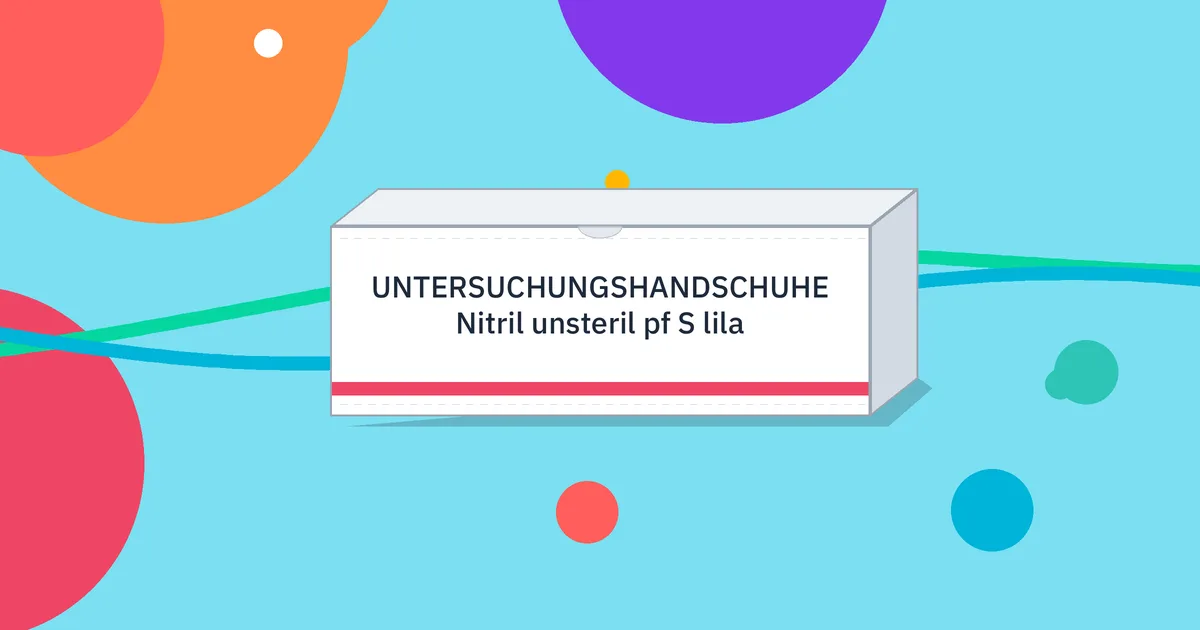 Symbolbild: Packung mit der Aufschrift UNTERSUCHUNGSHANDSCHUHE Nitril unsteril pf S lila (PZN 14399951) – Verfügbarkeit und Bezug in Apotheken in Frankfurt am Main
