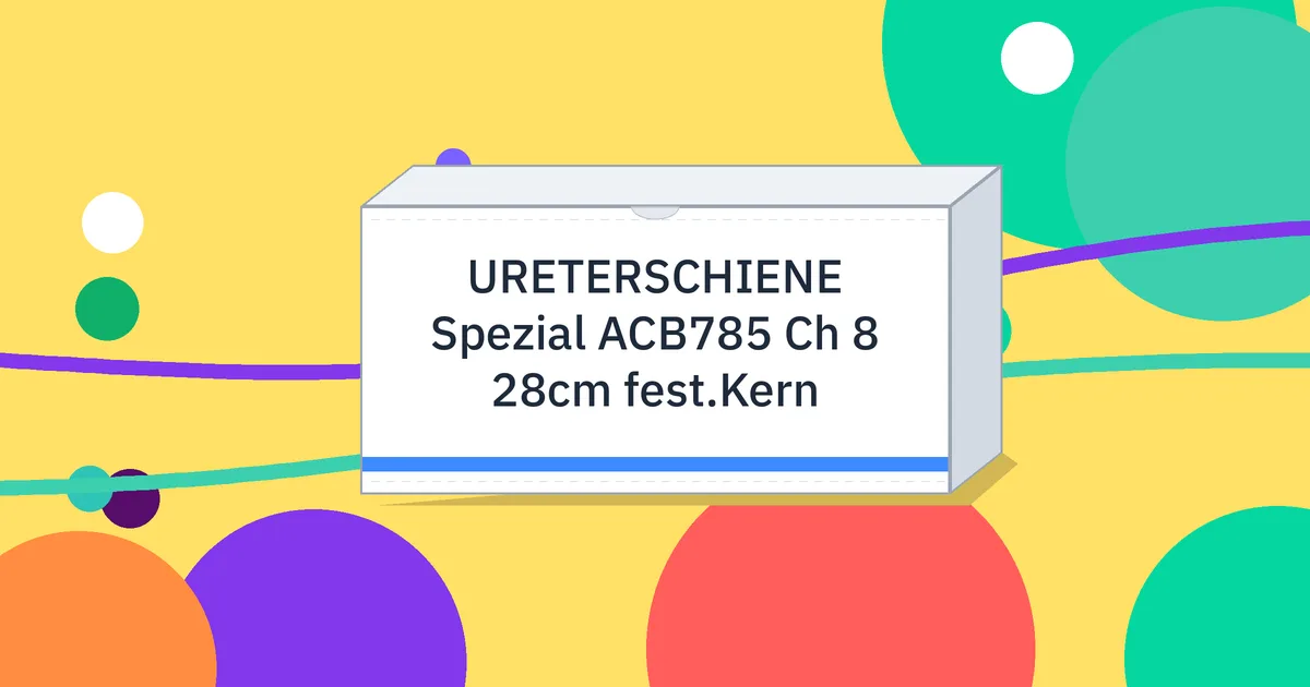 Symbolbild: Packung mit der Aufschrift URETERSCHIENE Spezial ACB785 Ch 8 28cm fest.Kern (PZN 00752728) – Verfügbarkeit und Bezug in Apotheken in Frankfurt am Main