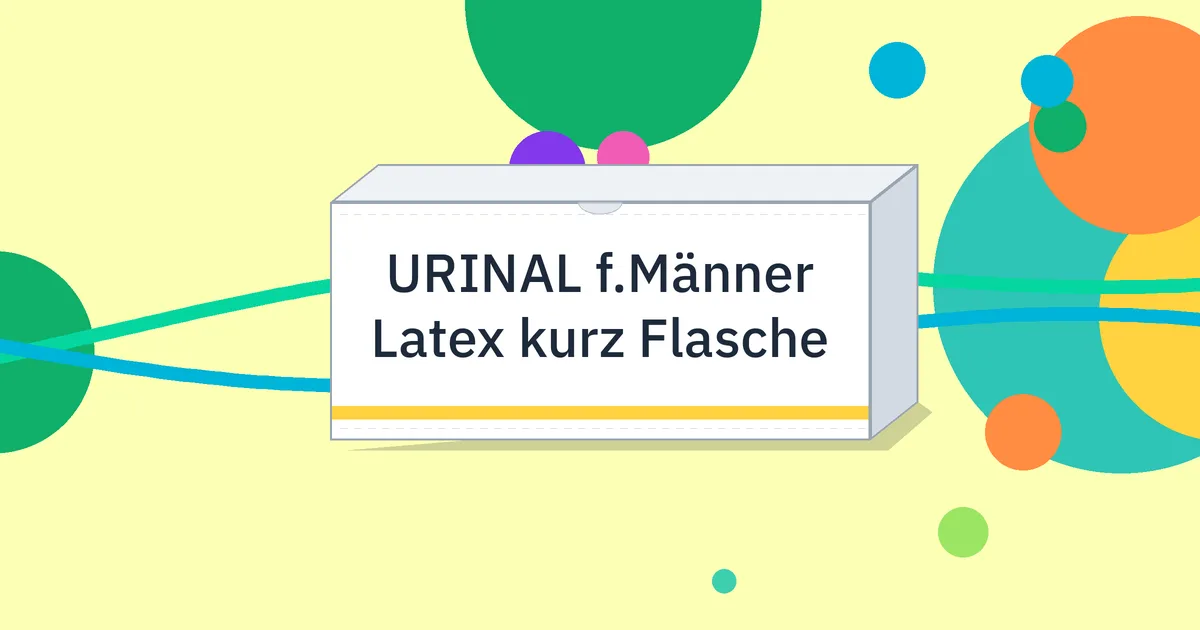 Symbolbild: Packung mit der Aufschrift URINAL f.Männer Latex kurz Flasche (PZN 01979078) – Verfügbarkeit und Bezug in Apotheken in Frankfurt am Main