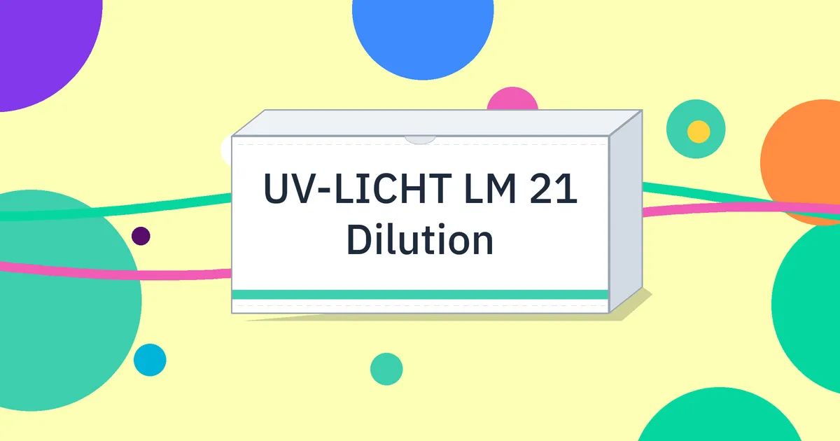 Symbolbild: Packung mit der Aufschrift UV-LICHT LM 21 Dilution (PZN 13258680) – Verfügbarkeit und Bezug in Apotheken in Frankfurt am Main