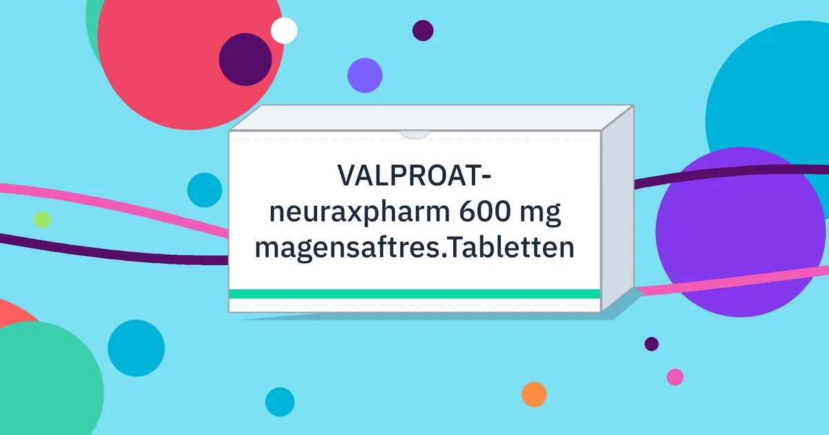 Symbolbild: Packung mit der Aufschrift VALPROAT-neuraxpharm 600 mg magensaftres.Tabletten (PZN 01400552) – Verfügbarkeit und Bezug in Apotheken in Frankfurt am Main