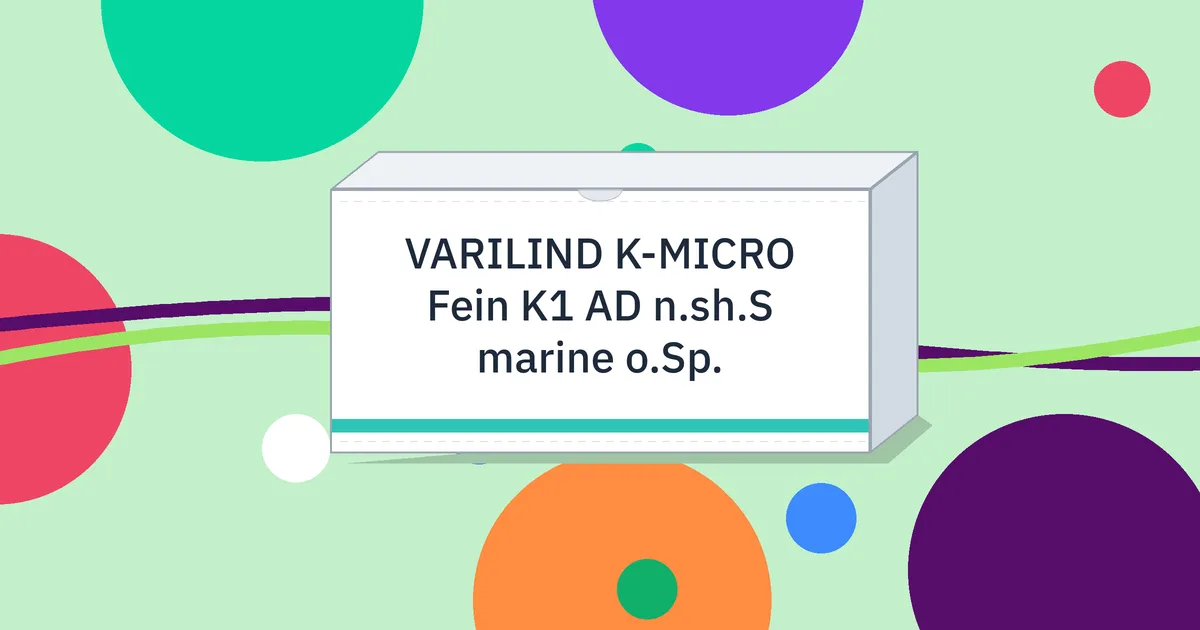 Symbolbild: Packung mit der Aufschrift VARILIND K-MICRO Fein K1 AD n.sh.S marine o.Sp. (PZN 20557526) – Verfügbarkeit und Bezug in Apotheken in Frankfurt am Main