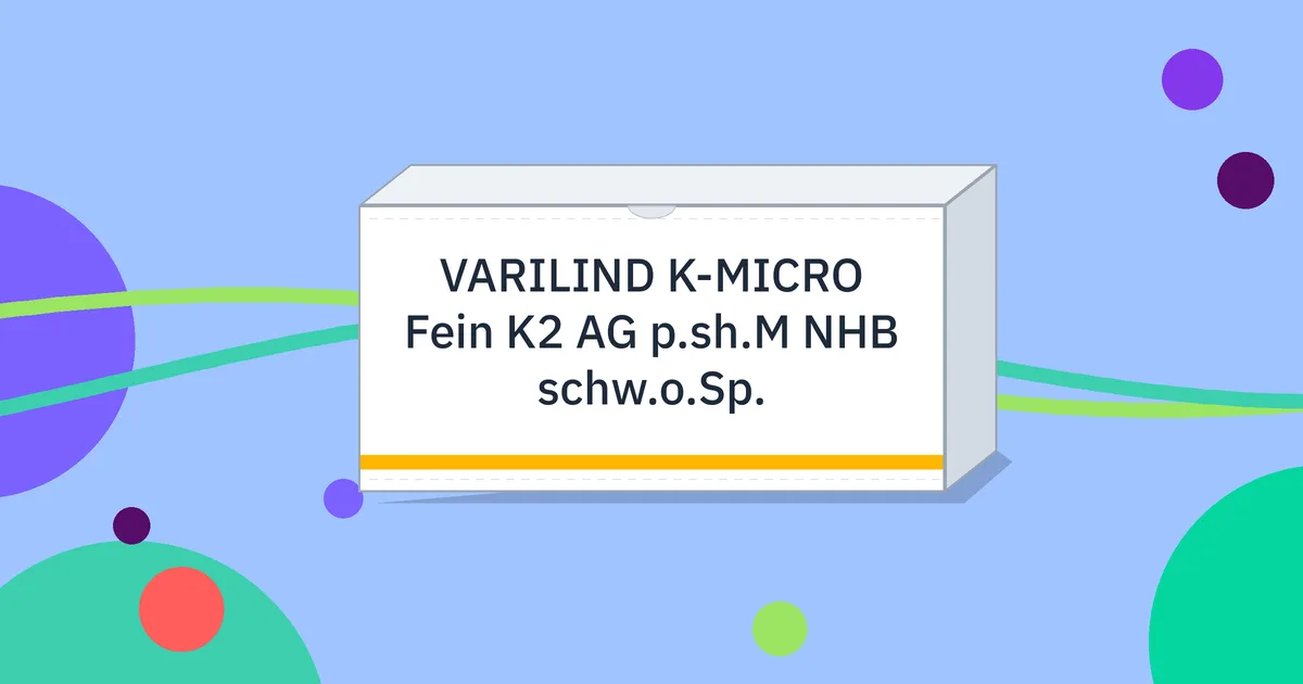 Symbolbild: Packung mit der Aufschrift VARILIND K-MICRO Fein K2 AG p.sh.M NHB schw.o.Sp. (PZN 20556780) – Verfügbarkeit und Bezug in Apotheken in Frankfurt am Main