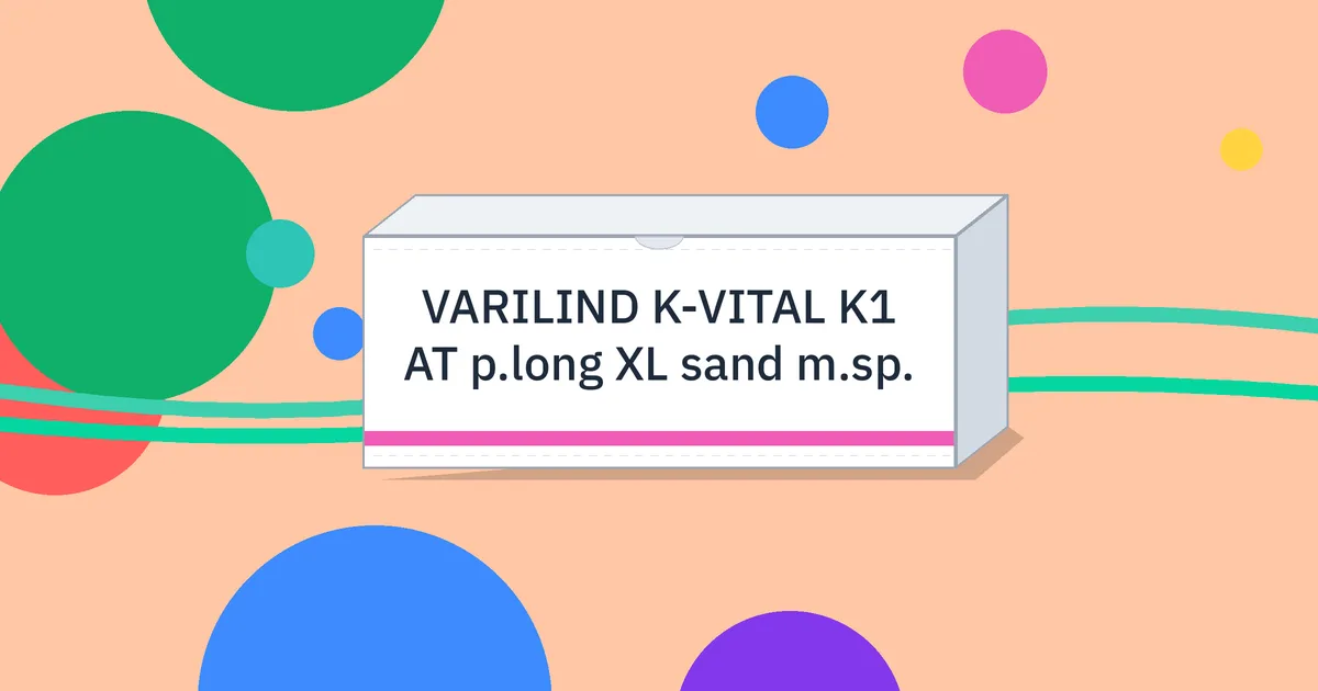 Symbolbild: Packung mit der Aufschrift VARILIND K-VITAL K1 AT p.long XL sand m.sp. (PZN 20559821) – Verfügbarkeit und Bezug in Apotheken in Frankfurt am Main
