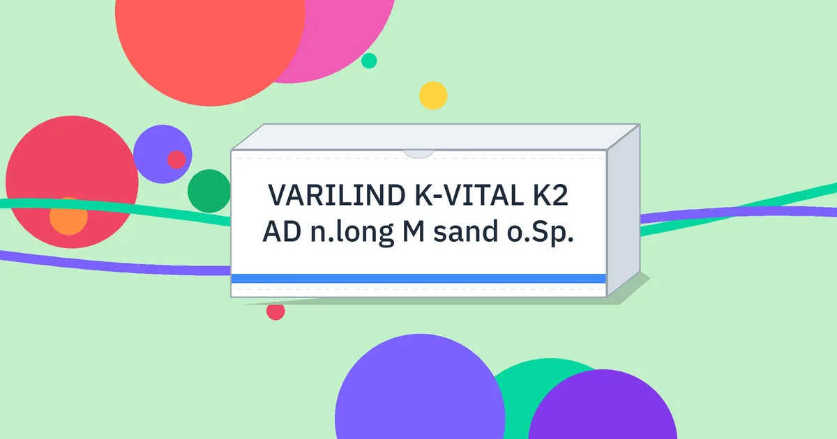 Symbolbild: Packung mit der Aufschrift VARILIND K-VITAL K2 AD n.long M sand o.Sp. (PZN 20567602) – Verfügbarkeit und Bezug in Apotheken in Frankfurt am Main