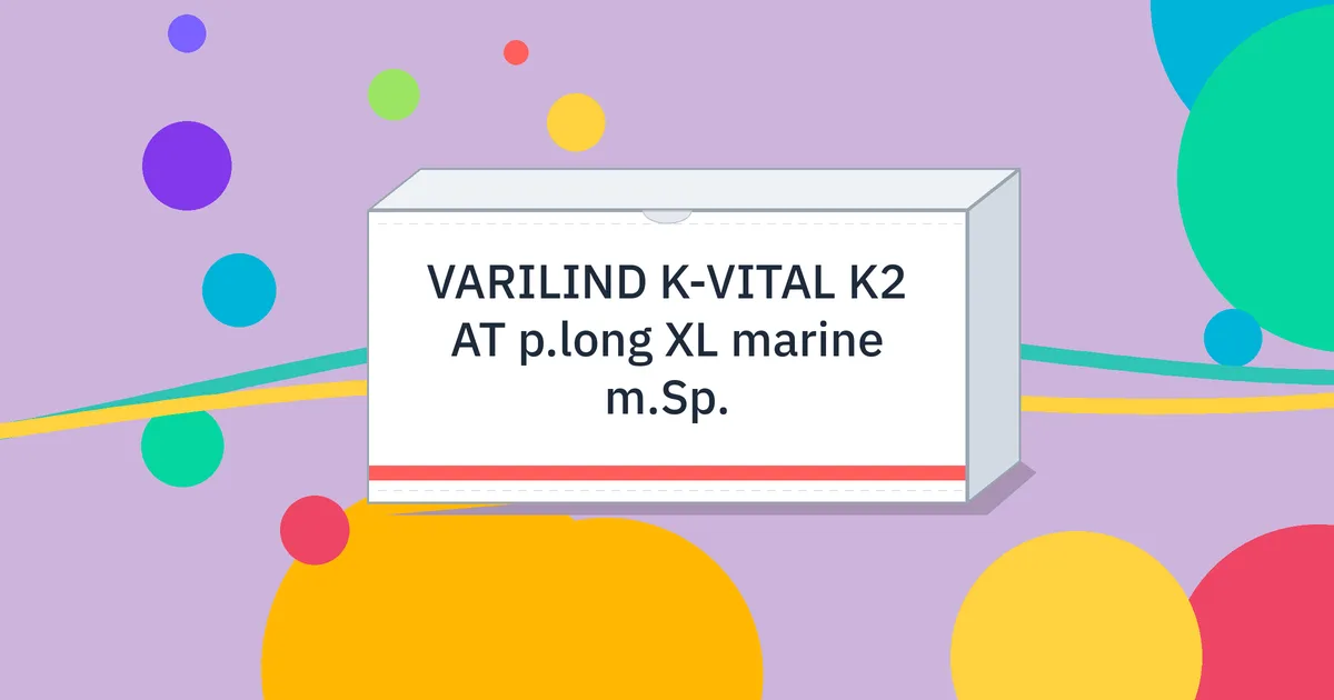 Symbolbild: Packung mit der Aufschrift VARILIND K-VITAL K2 AT p.long XL marine m.Sp. (PZN 20561686) – Verfügbarkeit und Bezug in Apotheken in Frankfurt am Main