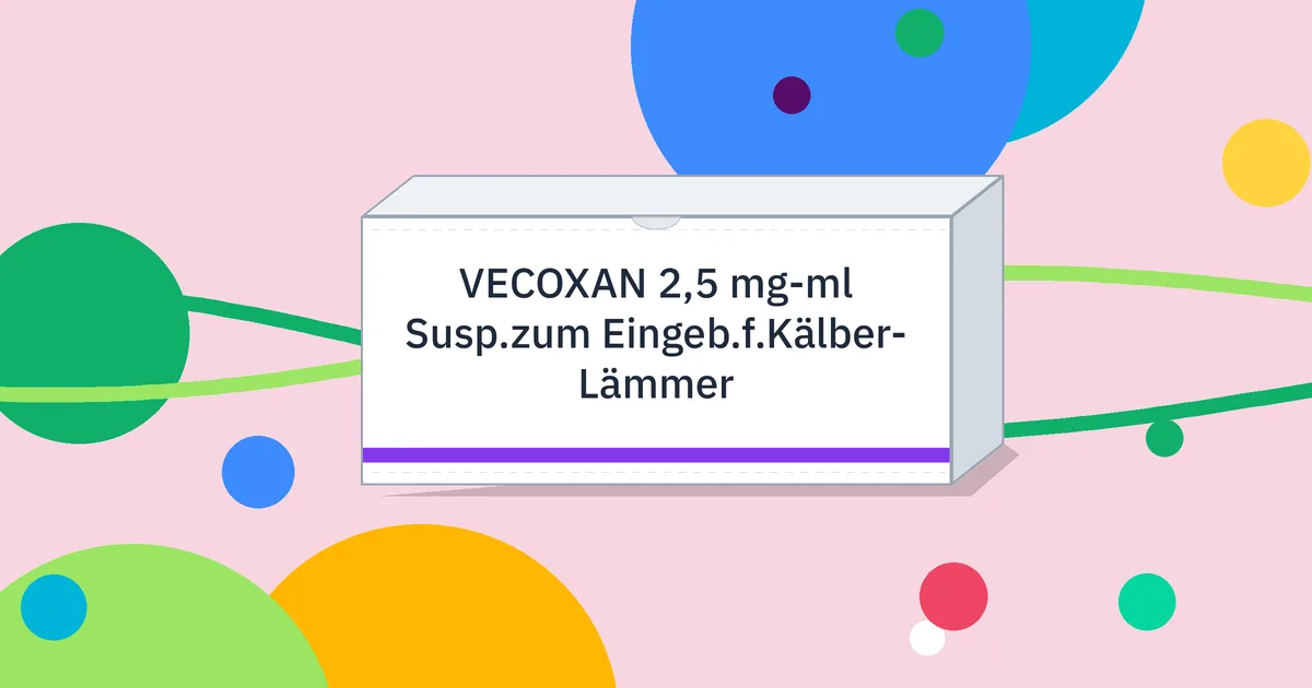 Symbolbild: Packung mit der Aufschrift VECOXAN 2,5 mg-ml Susp.zum Eingeb.f.Kälber-Lämmer (PZN 16890349) – Verfügbarkeit und Bezug in Apotheken in Frankfurt am Main