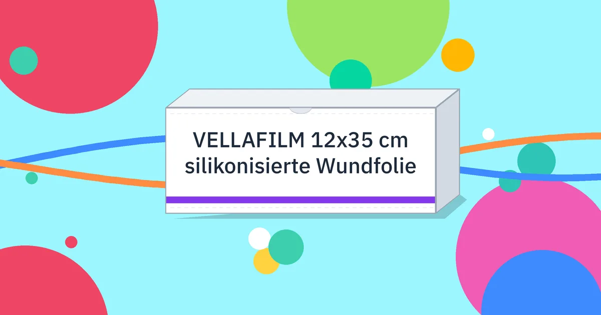 Symbolbild: Packung mit der Aufschrift VELLAFILM 12x35 cm silikonisierte Wundfolie (PZN 10170246) – Verfügbarkeit und Bezug in Apotheken in Frankfurt am Main