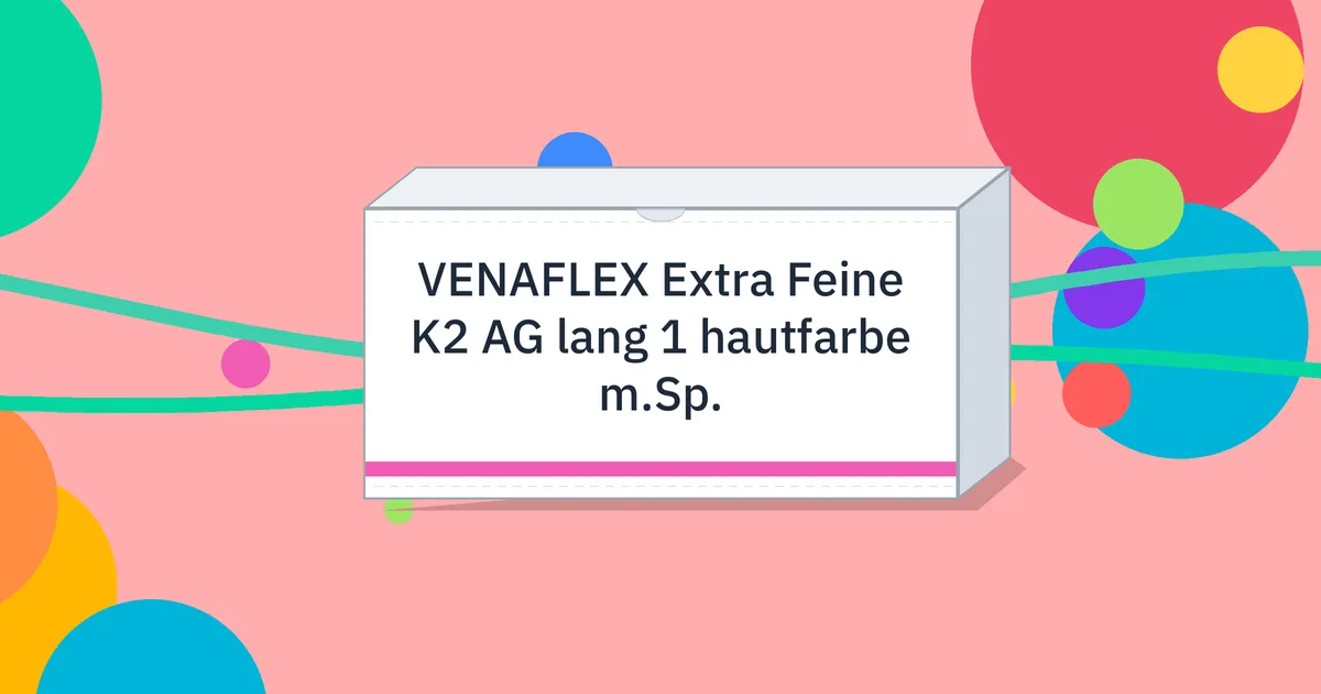 Symbolbild: Packung mit der Aufschrift VENAFLEX Extra Feine K2 AG lang 1 hautfarbe m.Sp. (PZN 18307609) – Verfügbarkeit und Bezug in Apotheken in Frankfurt am Main