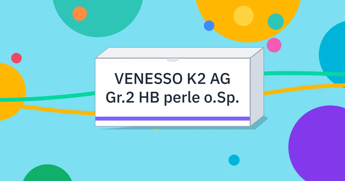 Symbolbild: Packung mit der Aufschrift VENESSO K2 AG Gr.2 HB perle o.Sp. (PZN 03264923) – Verfügbarkeit und Bezug in Apotheken in Frankfurt am Main