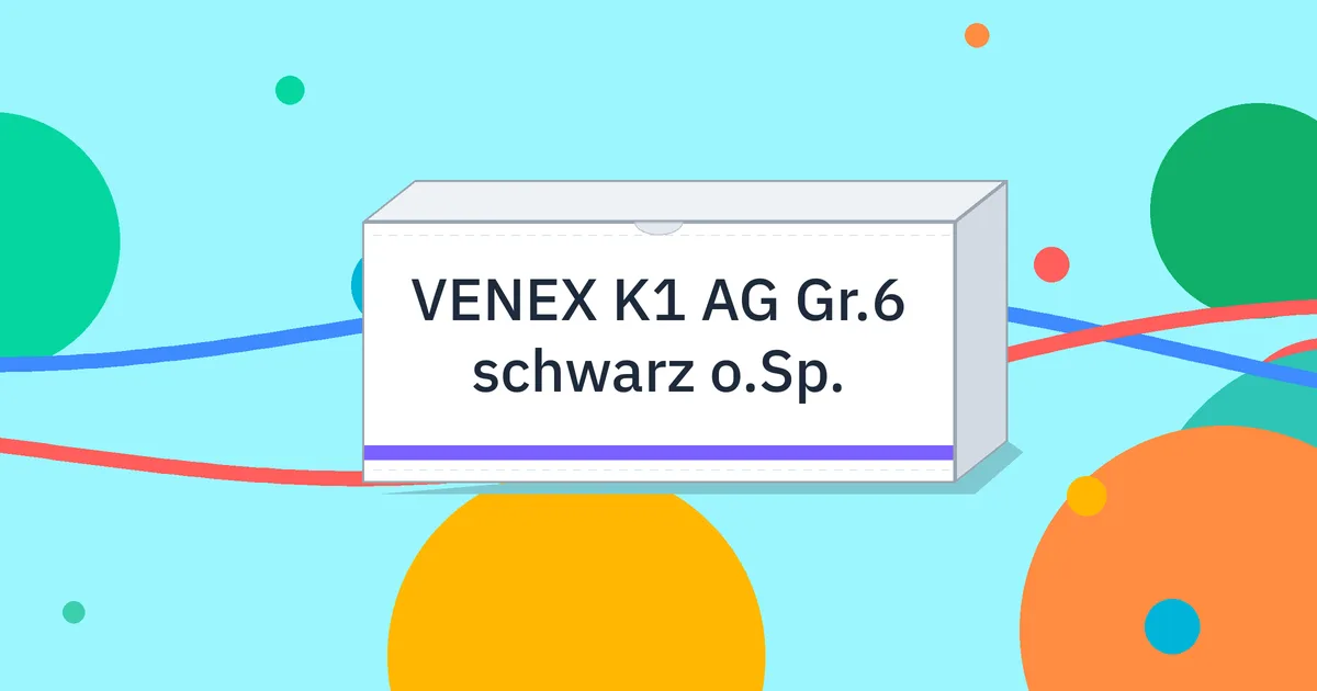 Symbolbild: Packung mit der Aufschrift VENEX K1 AG Gr.6 schwarz o.Sp. (PZN 03189854) – Verfügbarkeit und Bezug in Apotheken in Frankfurt am Main