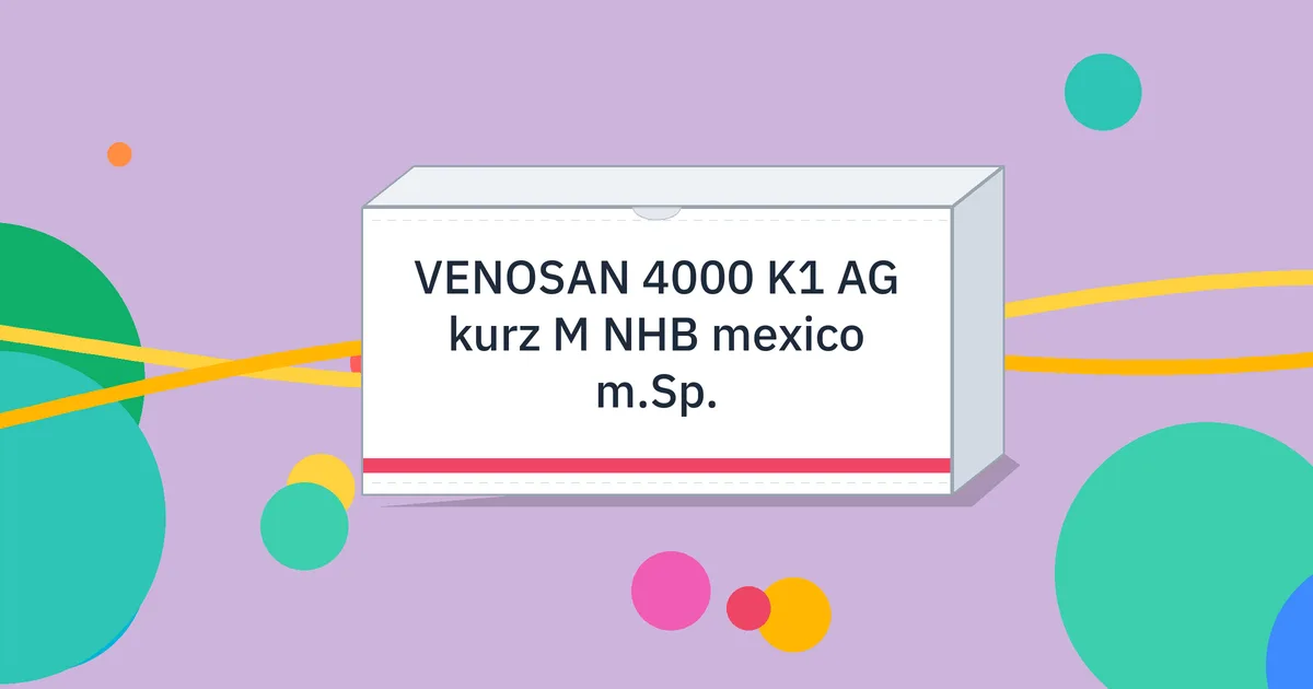 Symbolbild: Packung mit der Aufschrift VENOSAN 4000 K1 AG kurz M NHB mexico m.Sp. (PZN 14423690) – Verfügbarkeit und Bezug in Apotheken in Frankfurt am Main