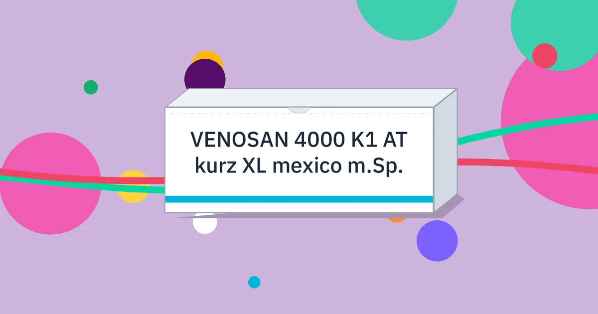 Symbolbild: Packung mit der Aufschrift VENOSAN 4000 K1 AT kurz XL mexico m.Sp. (PZN 14423394) – Verfügbarkeit und Bezug in Apotheken in Frankfurt am Main