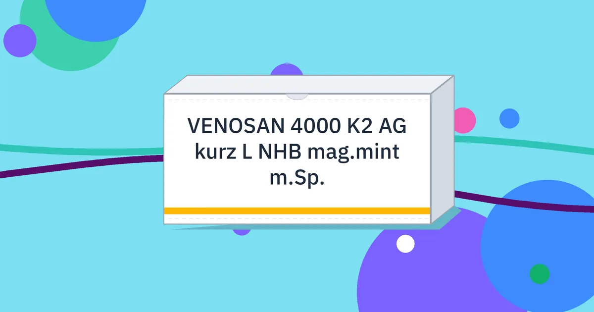 Symbolbild: Packung mit der Aufschrift VENOSAN 4000 K2 AG kurz L NHB mag.mint m.Sp. (PZN 19154384) – Verfügbarkeit und Bezug in Apotheken in Frankfurt am Main