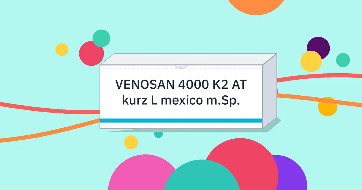 Symbolbild: Packung mit der Aufschrift VENOSAN 4000 K2 AT kurz L mexico m.Sp. (PZN 14424287) – Verfügbarkeit und Bezug in Apotheken in Frankfurt am Main