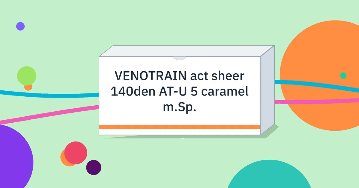 Symbolbild: Packung mit der Aufschrift VENOTRAIN act sheer 140den AT-U 5 caramel m.Sp. (PZN 16207507) – Verfügbarkeit und Bezug in Apotheken in Frankfurt am Main