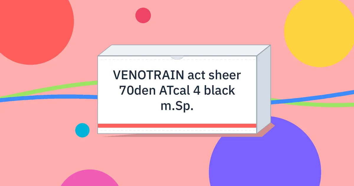 Symbolbild: Packung mit der Aufschrift VENOTRAIN act sheer 70den ATcal 4 black m.Sp. (PZN 16207631) – Verfügbarkeit und Bezug in Apotheken in Frankfurt am Main