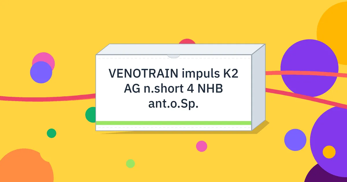 Symbolbild: Packung mit der Aufschrift VENOTRAIN impuls K2 AG n.short 4 NHB ant.o.Sp. (PZN 15214913) – Verfügbarkeit und Bezug in Apotheken in Frankfurt am Main