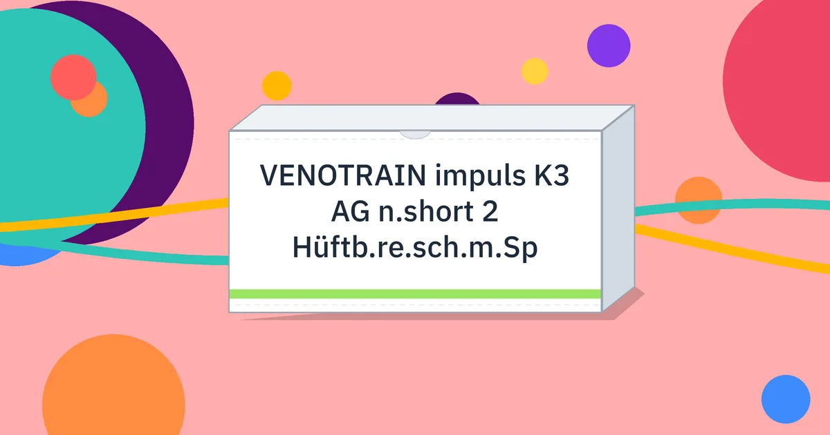 Symbolbild: Packung mit der Aufschrift VENOTRAIN impuls K3 AG n.short 2 Hüftb.re.sch.m.Sp (PZN 10293776) – Verfügbarkeit und Bezug in Apotheken in Frankfurt am Main