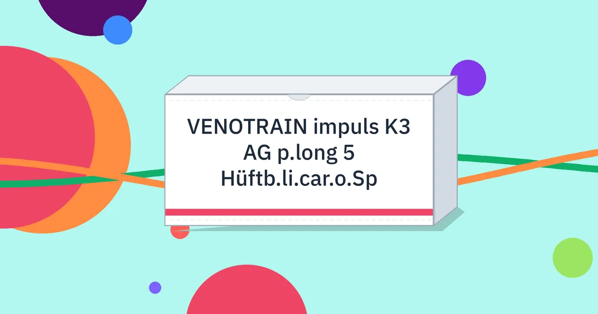 Symbolbild: Packung mit der Aufschrift VENOTRAIN impuls K3 AG p.long 5 Hüftb.li.car.o.Sp (PZN 08425495) – Verfügbarkeit und Bezug in Apotheken in Frankfurt am Main