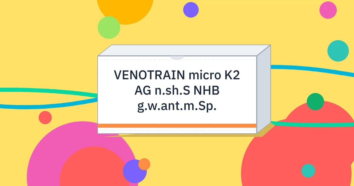 Symbolbild: Packung mit der Aufschrift VENOTRAIN micro K2 AG n.sh.S NHB g.w.ant.m.Sp. (PZN 11064782) – Verfügbarkeit und Bezug in Apotheken in Frankfurt am Main