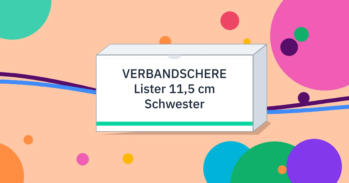Symbolbild: Packung mit der Aufschrift VERBANDSCHERE Lister 11,5 cm Schwester (PZN 11023607) – Verfügbarkeit und Bezug in Apotheken in Frankfurt am Main