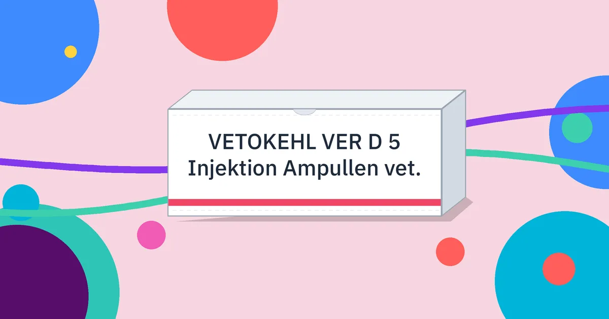 Symbolbild: Packung mit der Aufschrift VETOKEHL VER D 5 Injektion Ampullen vet. (PZN 00163400) – Verfügbarkeit und Bezug in Apotheken in Frankfurt am Main
