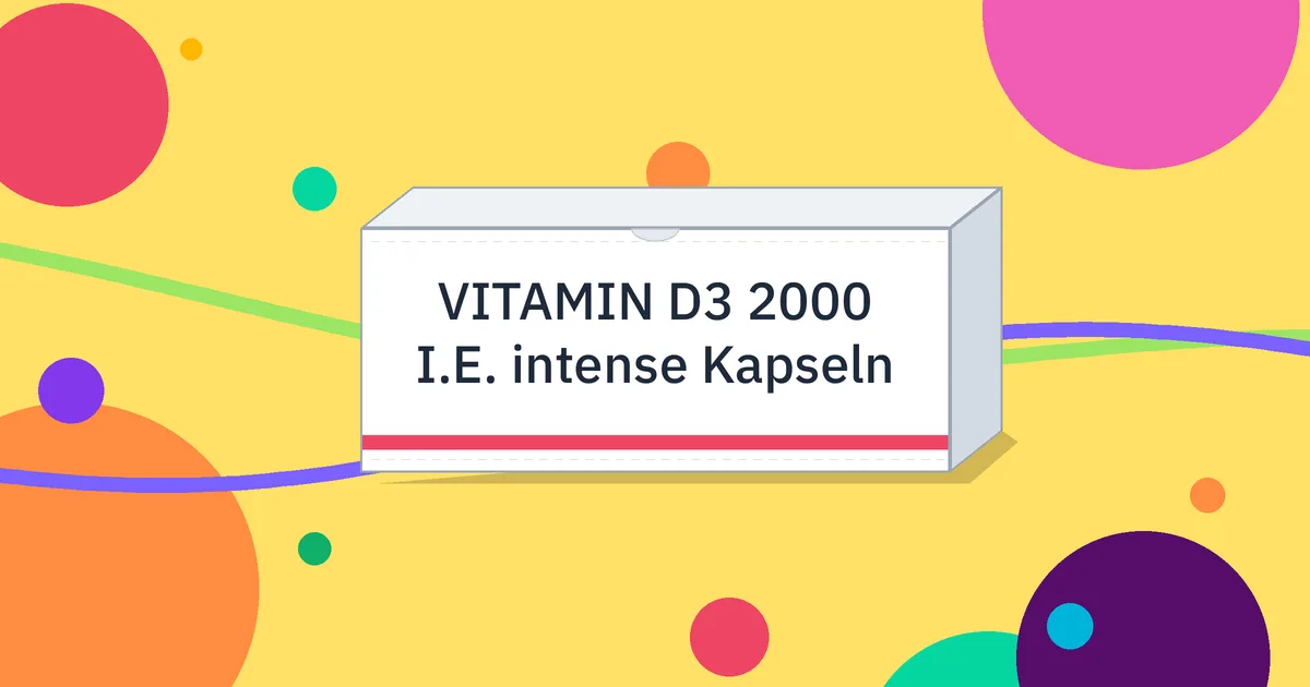 Symbolbild: Packung mit der Aufschrift VITAMIN D3 2000 I.E. intense Kapseln (PZN 17426996) – Verfügbarkeit und Bezug in Apotheken in Frankfurt am Main