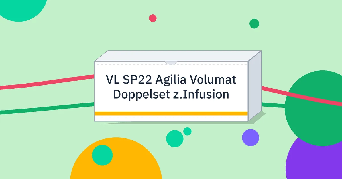 Symbolbild: Packung mit der Aufschrift VL SP22 Agilia Volumat Doppelset z.Infusion (PZN 07266899) – Verfügbarkeit und Bezug in Apotheken in Frankfurt am Main