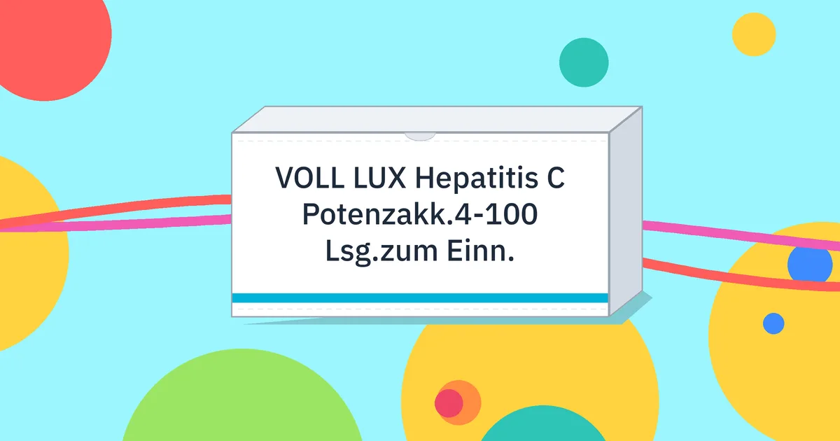 Symbolbild: Packung mit der Aufschrift VOLL LUX Hepatitis C Potenzakk.4-100 Lsg.zum Einn. (PZN 12390443) – Verfügbarkeit und Bezug in Apotheken in Frankfurt am Main