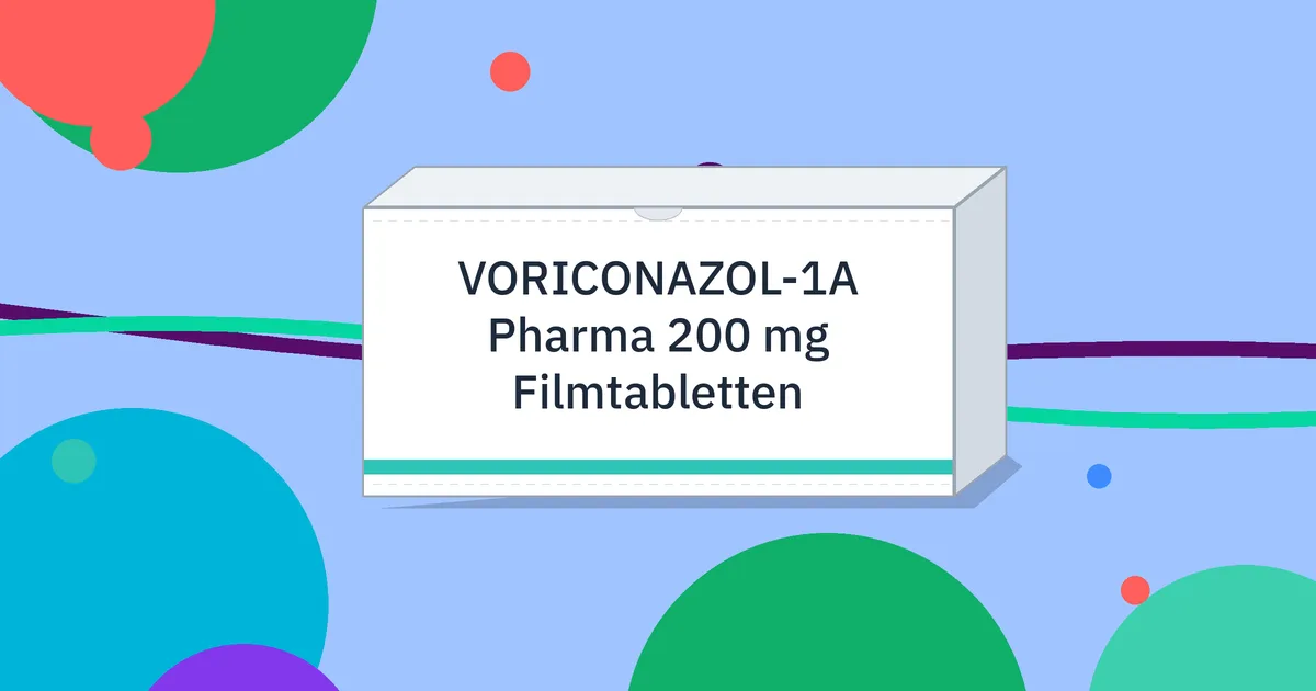 Symbolbild: Packung mit der Aufschrift VORICONAZOL-1A Pharma 200 mg Filmtabletten (PZN 12309808) – Verfügbarkeit und Bezug in Apotheken in Frankfurt am Main