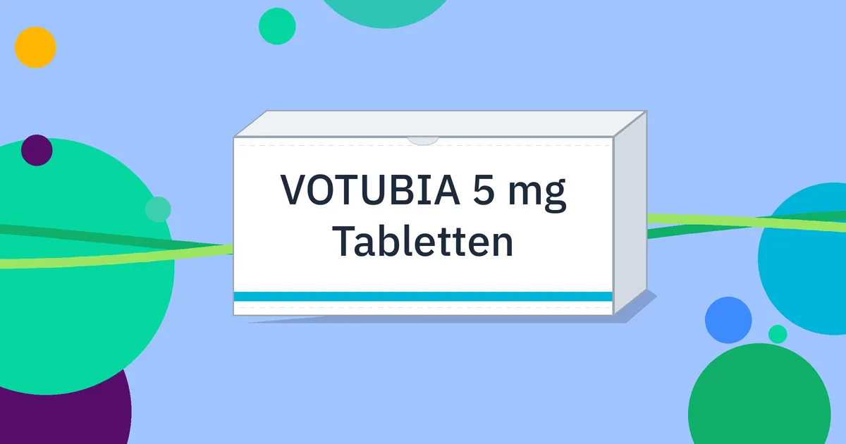 Symbolbild: Packung mit der Aufschrift VOTUBIA 5 mg Tabletten (PZN 19627641) – Verfügbarkeit und Bezug in Apotheken in Frankfurt am Main