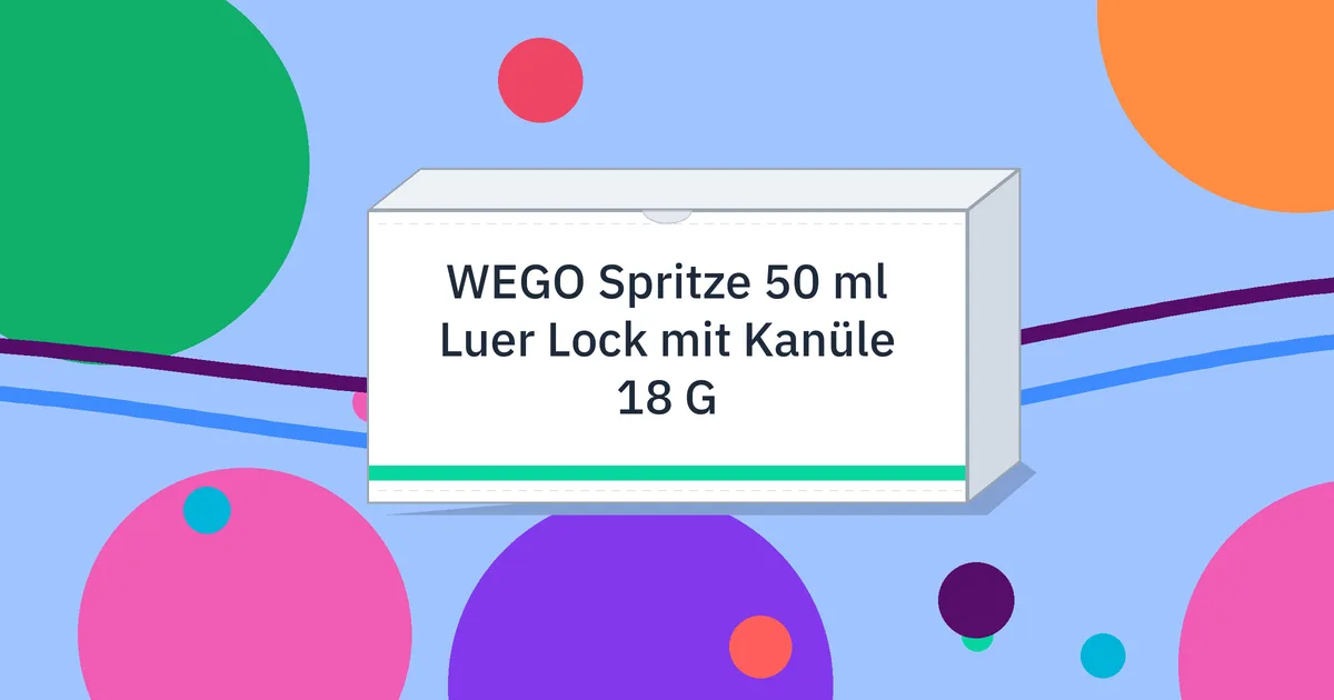 Symbolbild: Packung mit der Aufschrift WEGO Spritze 50 ml Luer Lock mit Kanüle 18 G (PZN 18859214) – Verfügbarkeit und Bezug in Apotheken in Frankfurt am Main