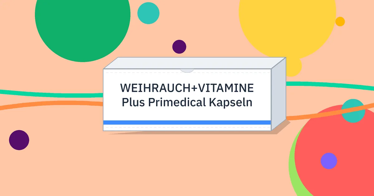 Symbolbild: Packung mit der Aufschrift WEIHRAUCH+VITAMINE Plus Primedical Kapseln (PZN 18812632) – Verfügbarkeit und Bezug in Apotheken in Frankfurt am Main