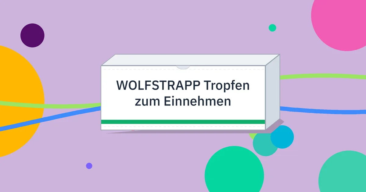 Symbolbild: Packung mit der Aufschrift WOLFSTRAPP Tropfen zum Einnehmen (PZN 11867570) – Verfügbarkeit und Bezug in Apotheken in Frankfurt am Main